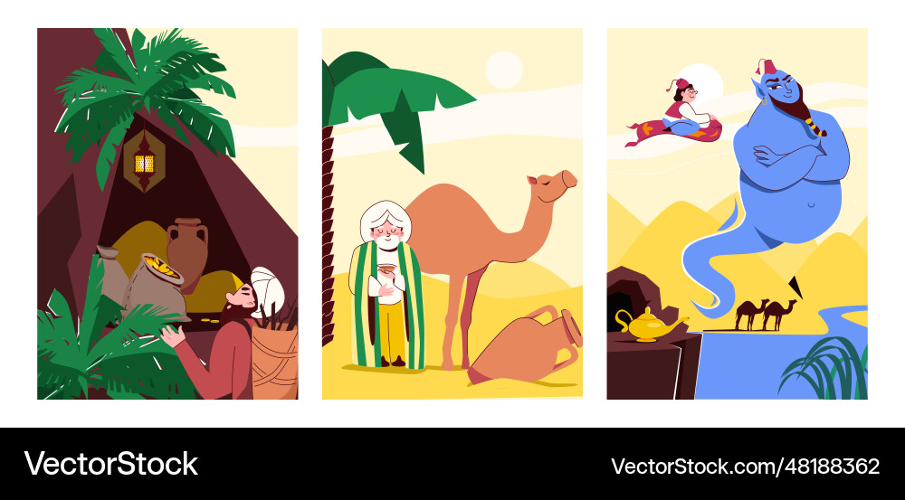 Fairy tales flat posters set Royalty Free Vector Image