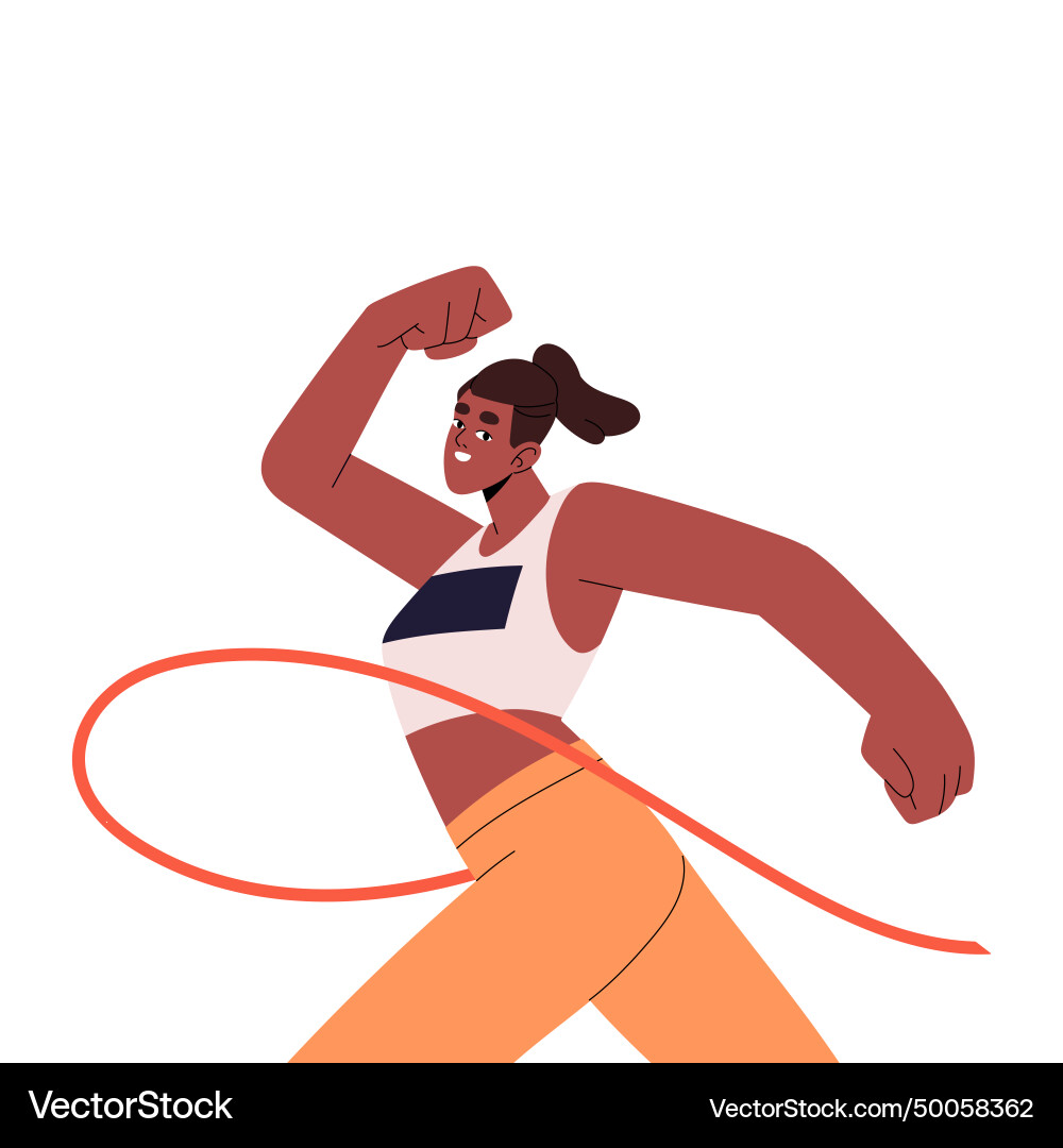 Marathon runner on finish line red ribbon Vector Image