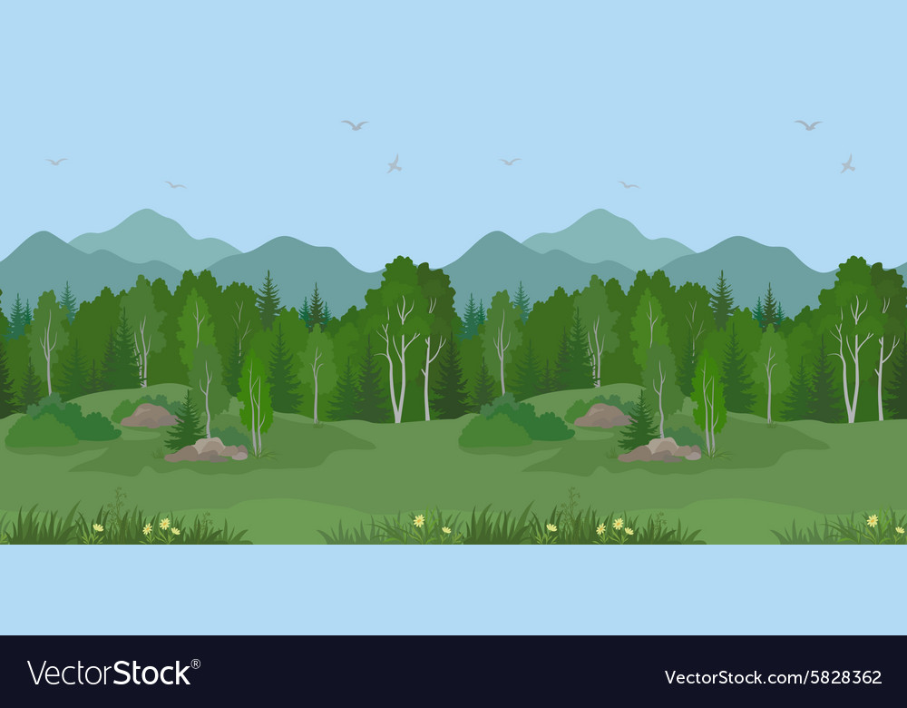 Seamless Mountain Landscape with Trees Royalty Free Vector
