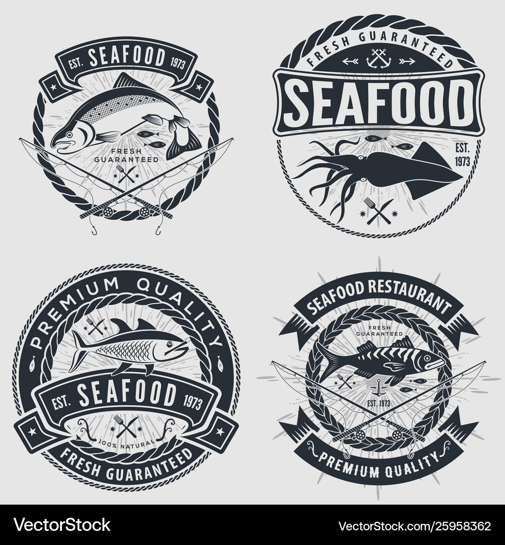 Set seafood label badge emblem or logo Royalty Free Vector