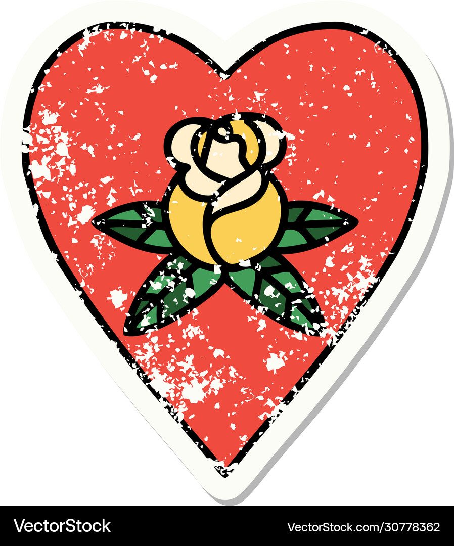 Traditional distressed sticker tattoo a heart Vector Image