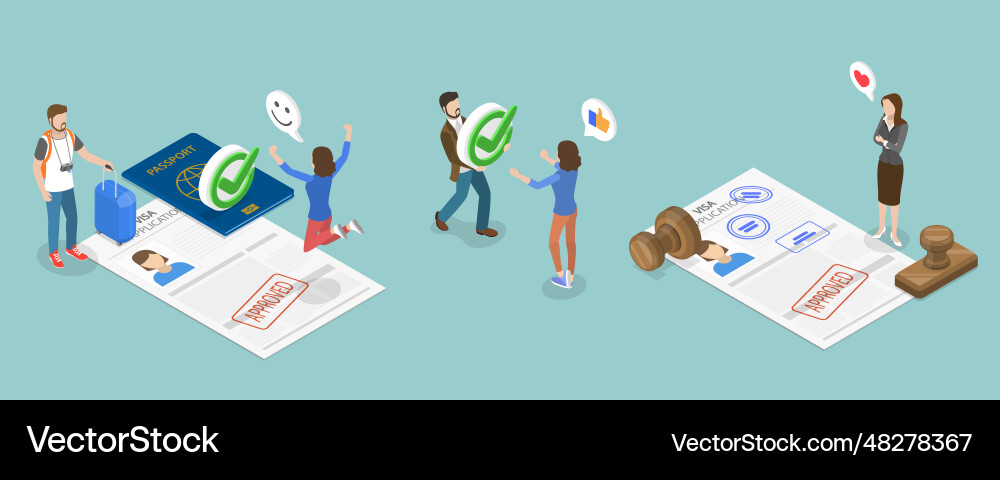3d isometric flat set of immigration visa Vector Image