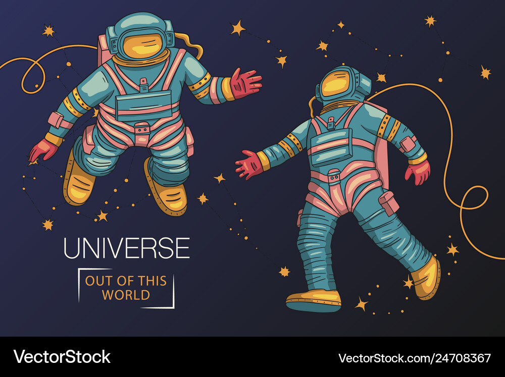 Astronauts fly in outer space Royalty Free Vector Image