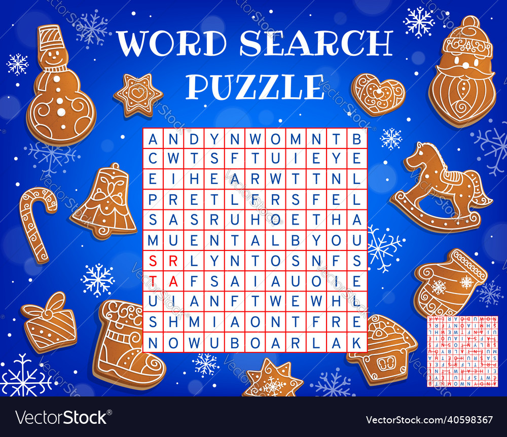 Christmas gingerbread word search puzzle game Vector Image