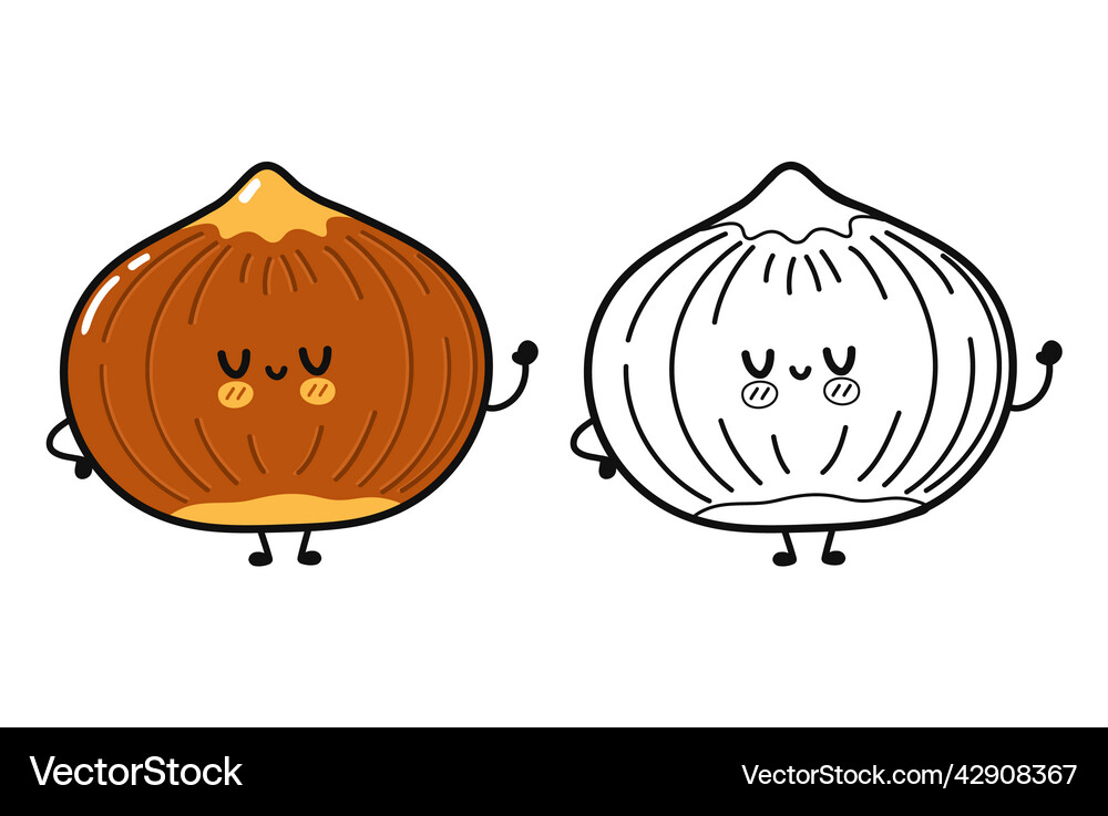 Cute funny hazelnut waving hand character outline Vector Image