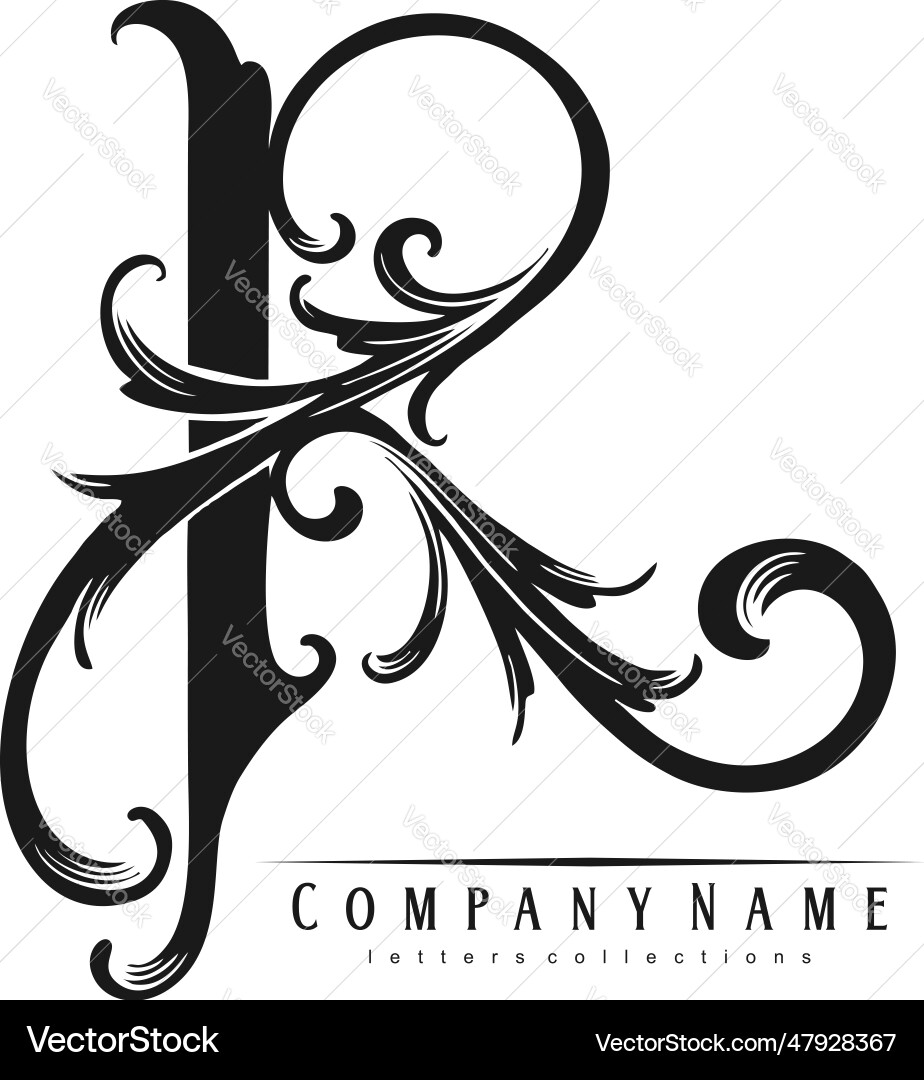 Glamorous floral r lettering monogram logo Vector Image