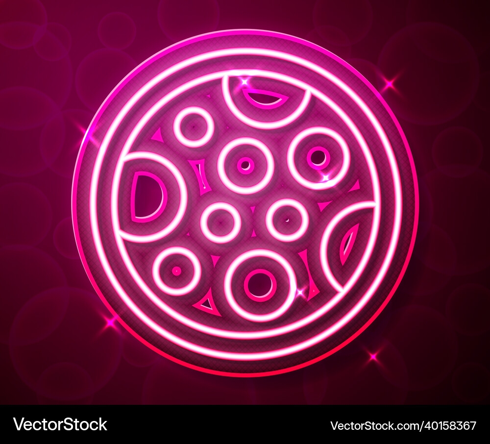 Glowing neon line pizza icon isolated on red Vector Image