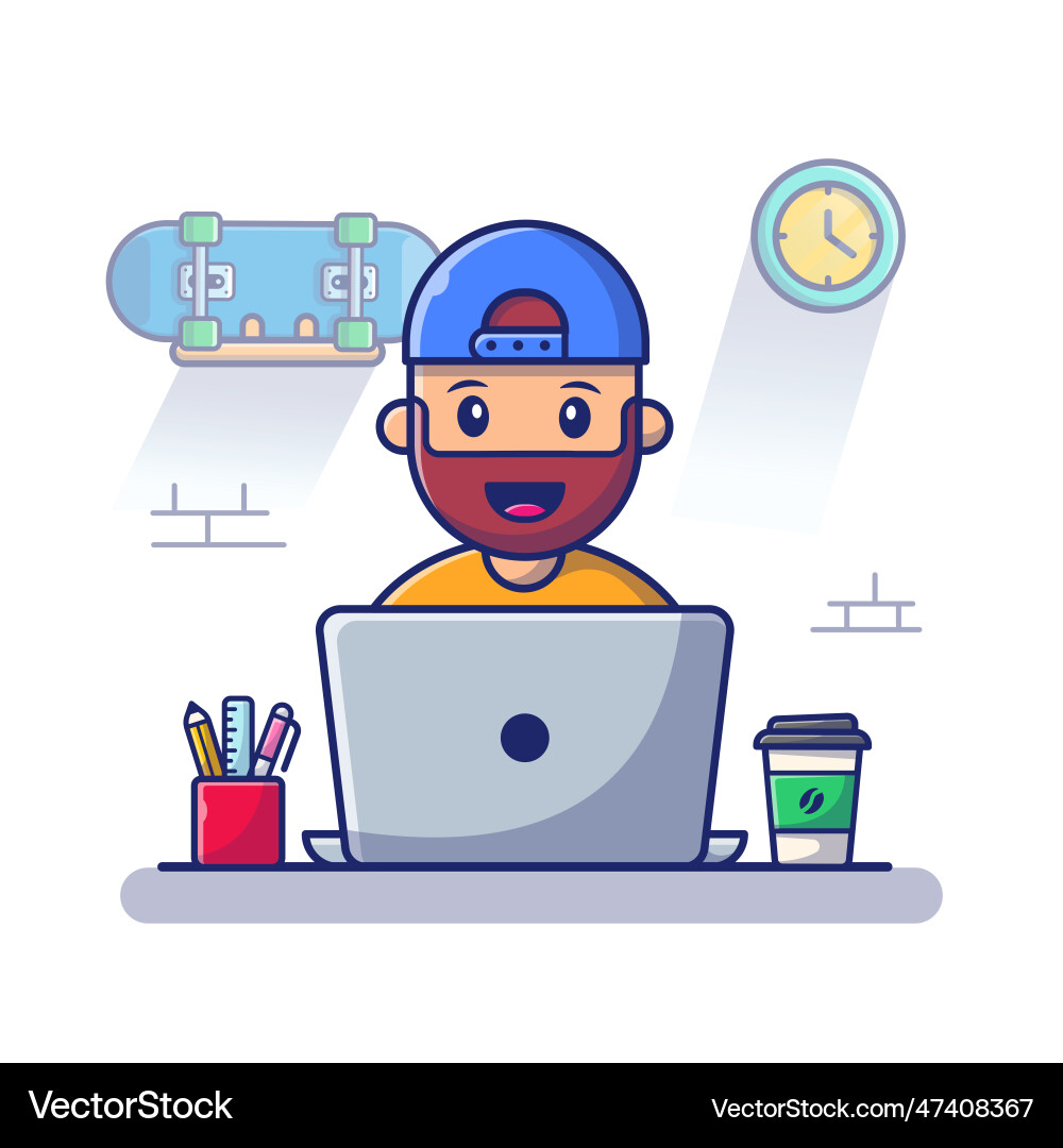 Male working on laptop cartoon Royalty Free Vector Image