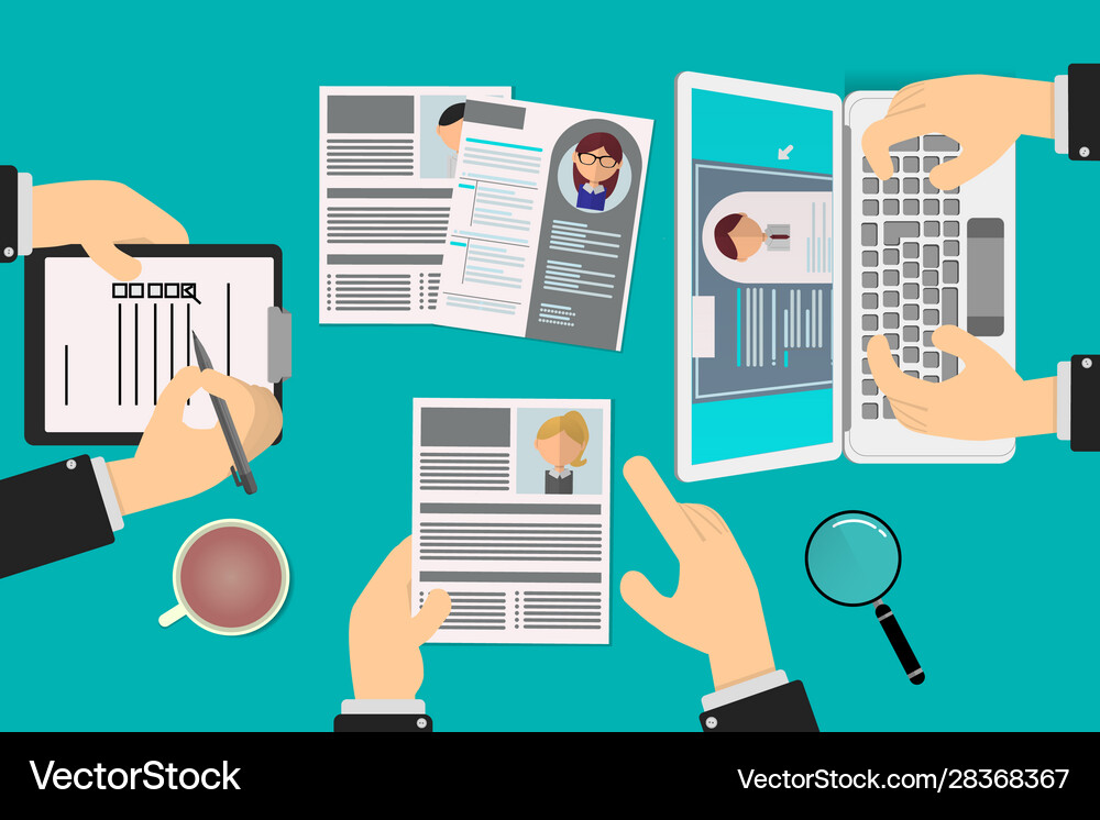Work team choosing resumes candidates to fill Vector Image