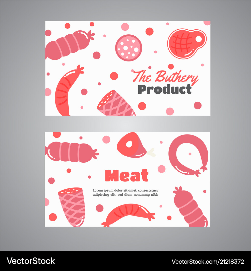 Cards with meat products flat meat farm elements Vector Image
