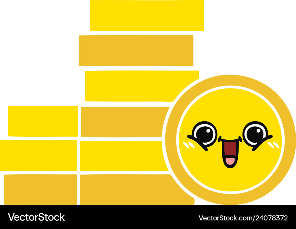 Flat color retro cartoon coins Royalty Free Vector Image