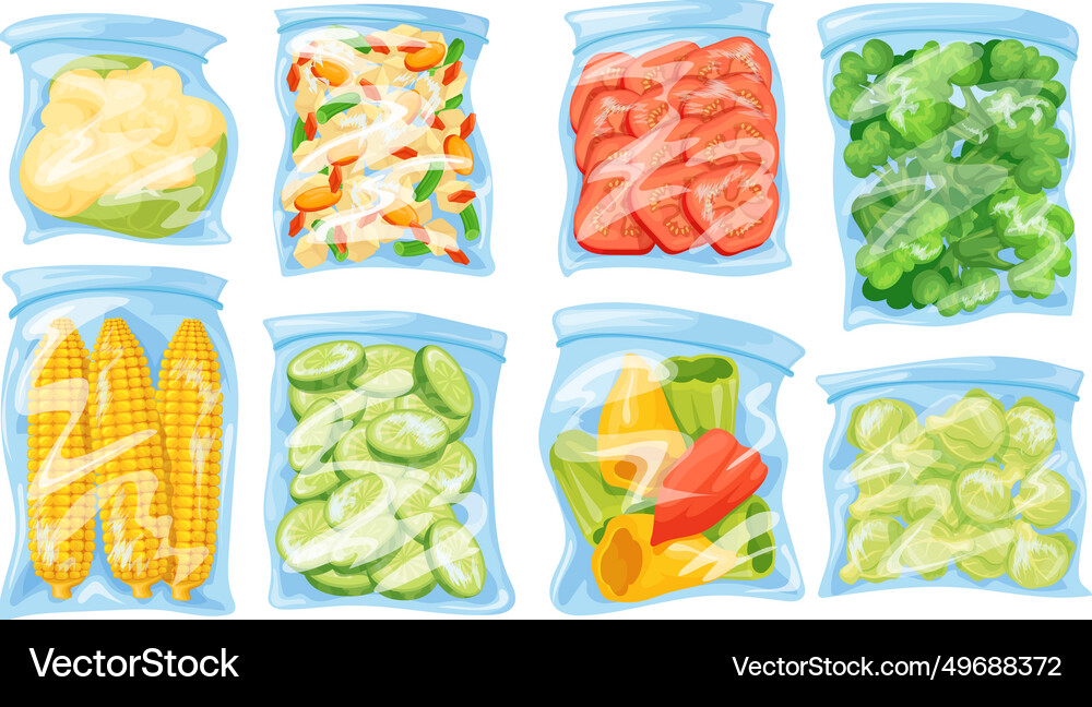 Frozen vegetables freezed vegetable food plastic Vector Image