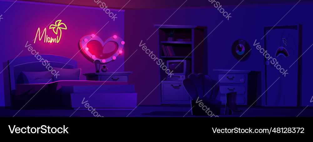 Girly retro bedroom at night Royalty Free Vector Image