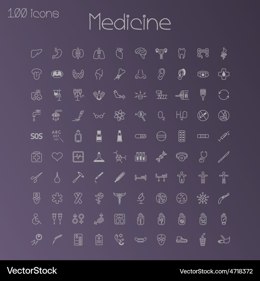 Medical icons set 100 pieces Royalty Free Vector Image