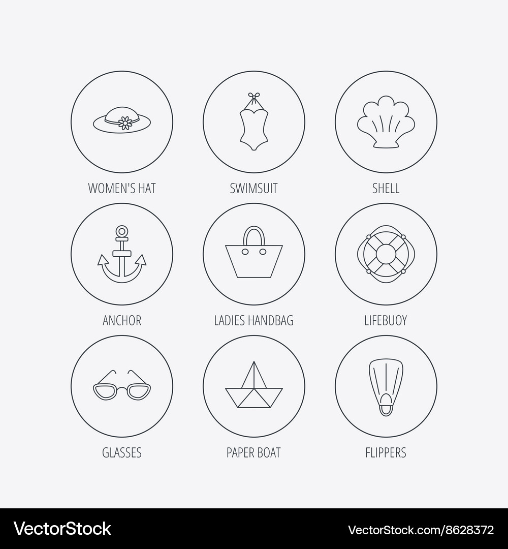 Paper boat shell and swimsuit icons Royalty Free Vector