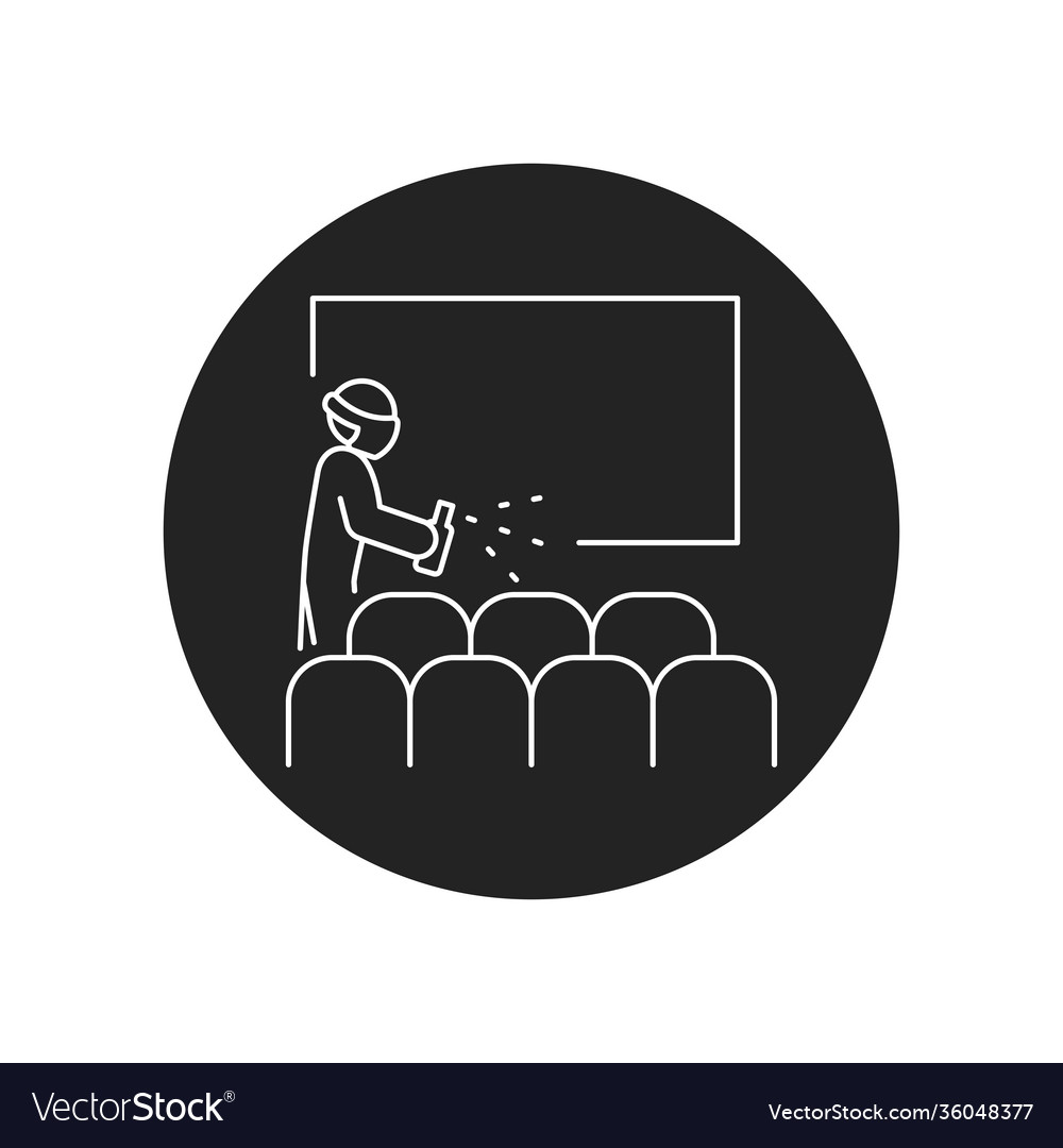 Cinema hall disinfection black glyph icon Vector Image Cinema hall disinfection black glyph icon Vector Image