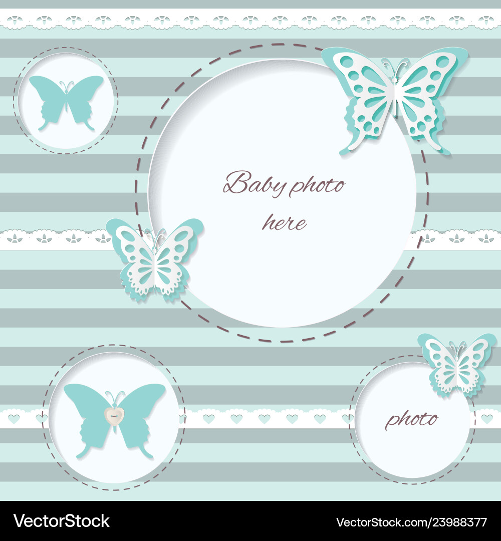 Cute round frame with paper cut butterflies Vector Image