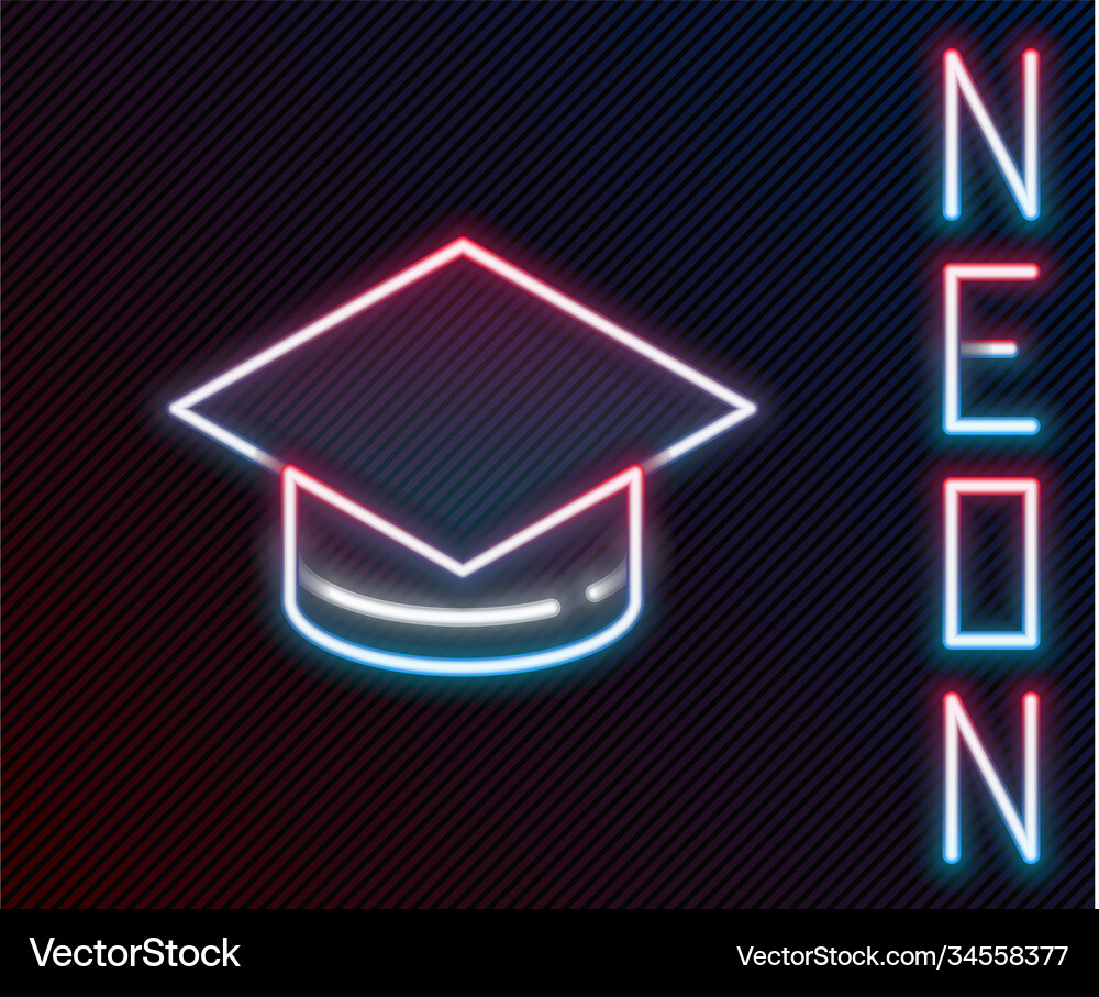 Glowing neon line graduation cap icon isolated Vector Image