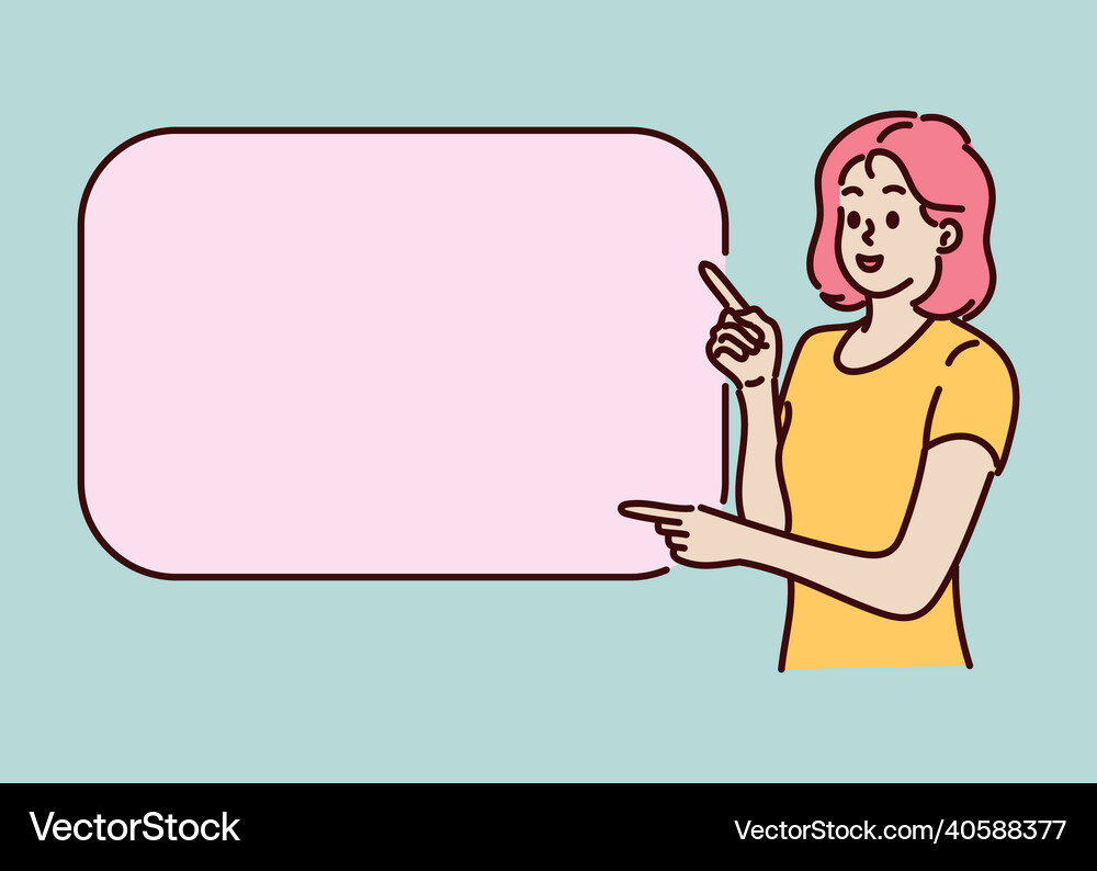 Hand drawn woman pointing finger at copy space Vector Image