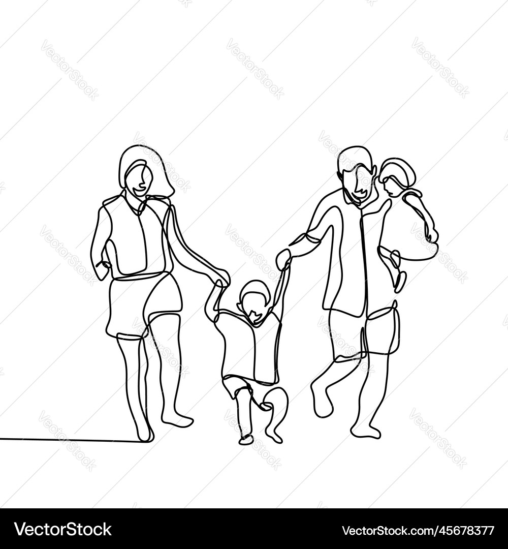 Happy family continuous line drawing isolated Vector Image