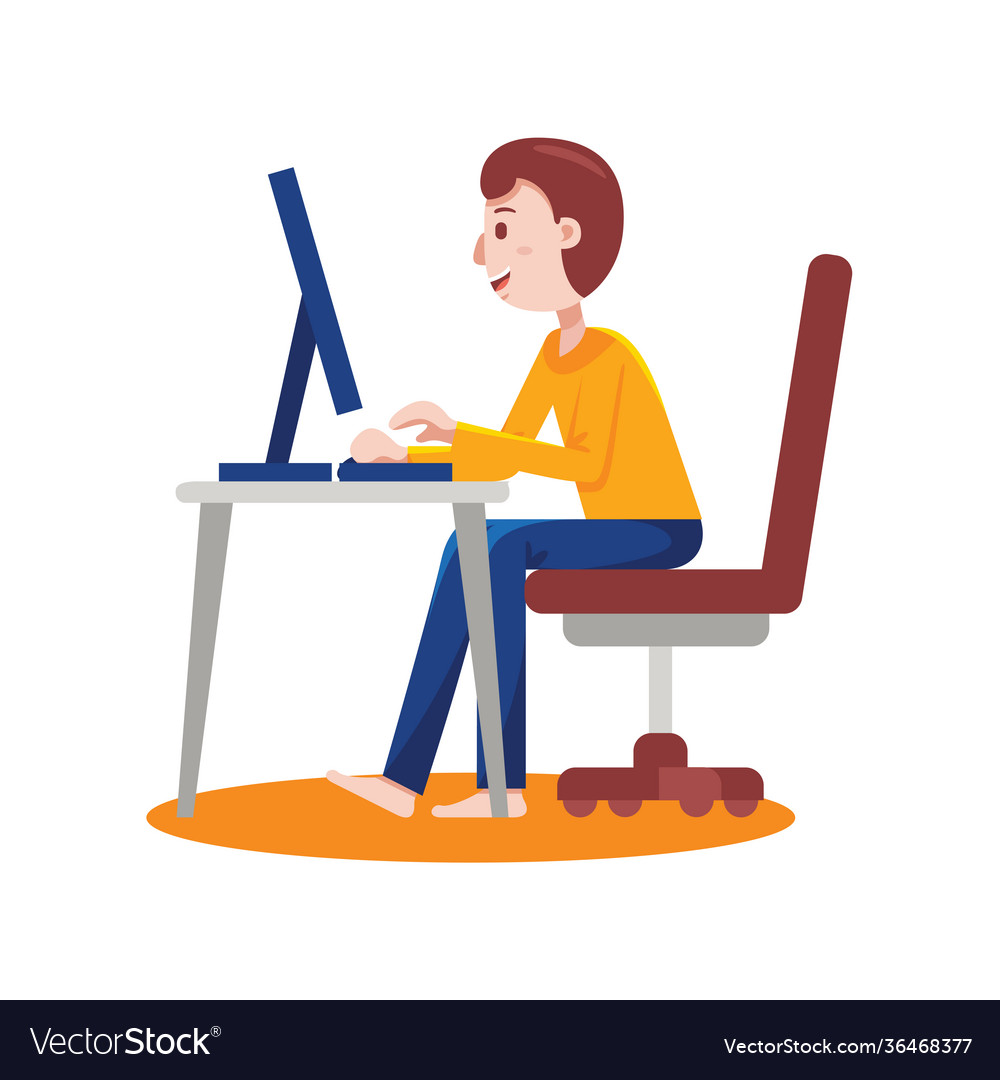 Man working with computer at home Royalty Free Vector Image