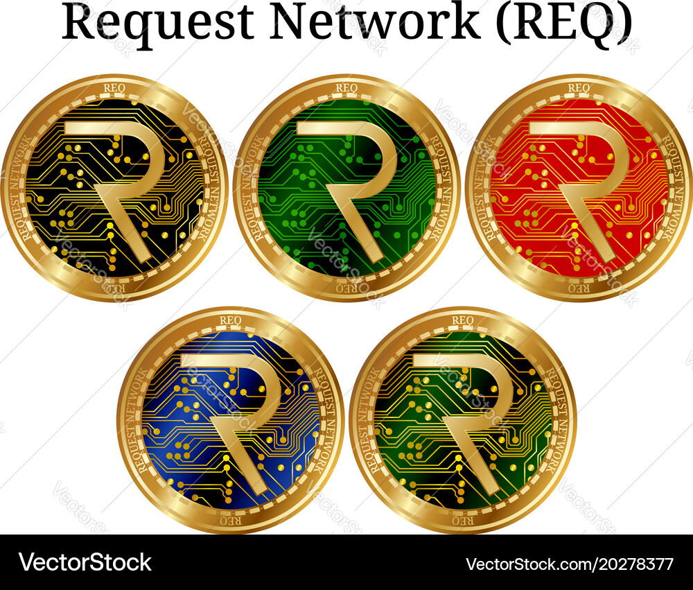 Set of physical golden coin request network req Vector Image