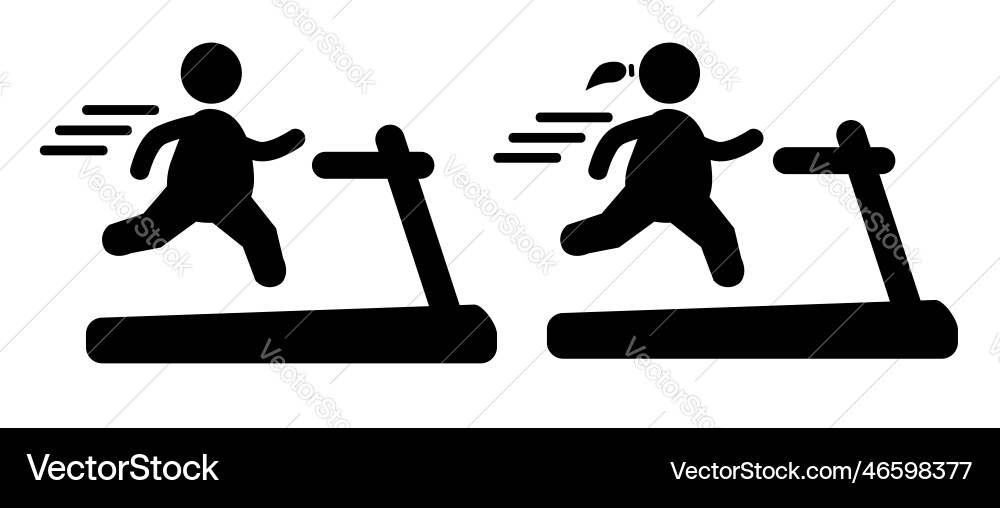 Simple set 2 obesity run stickman at treadmill Vector Image