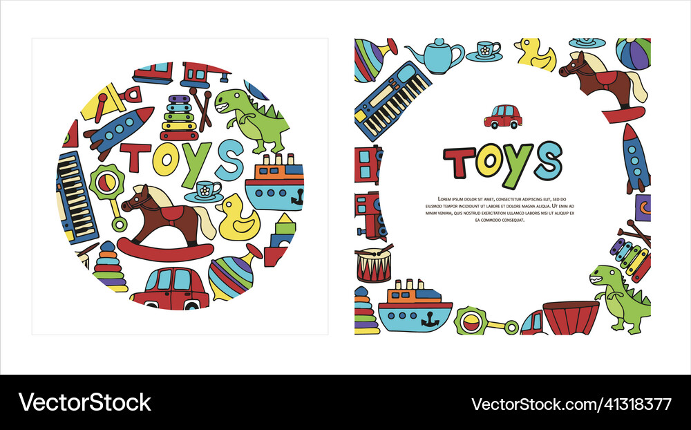 Toys doodle banners hand draw cards Royalty Free Vector