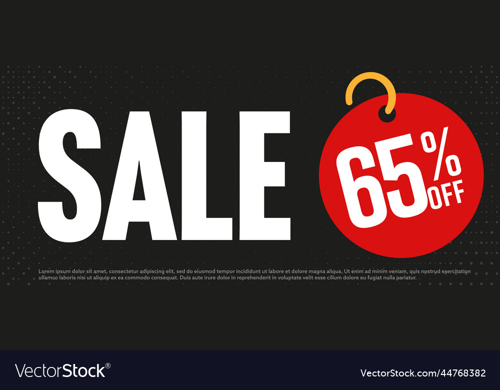 Black sale banner with 65 percent off price tag Vector Image