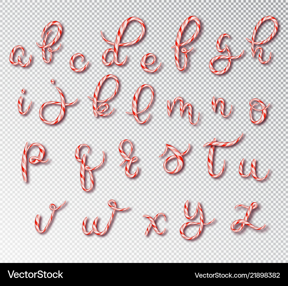 Christmas candy cane lettering font set Royalty Free Vector