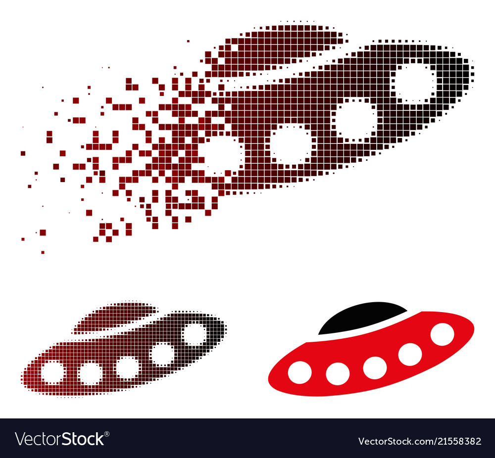 Dissolving pixel halftone alien visitors spaceship Dissolving pixel halftone alien visitors spaceship