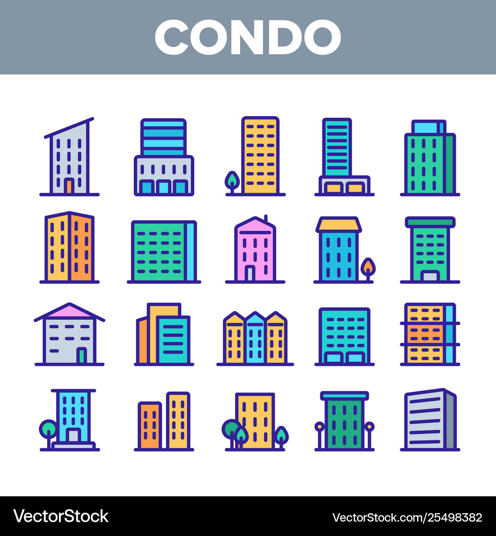 Dwelling house condo linear icons set Royalty Free Vector