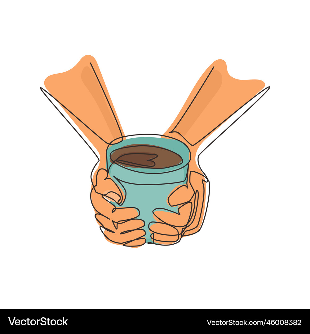 Single one line drawing cup of tea in hands Vector Image