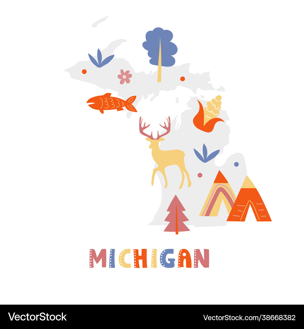 Usa map collection state symbols on gray Vector Image