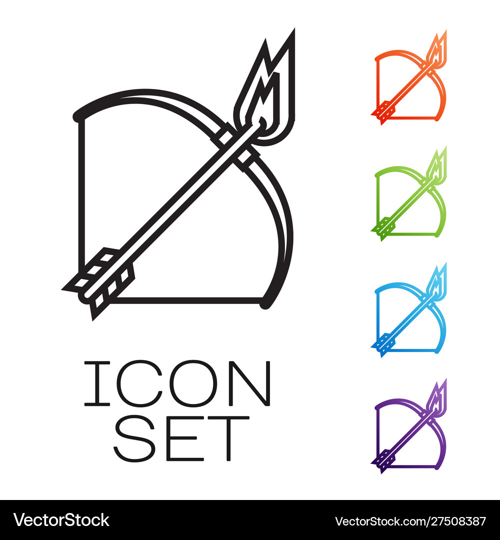 Black line bow and fire arrow icon isolated Vector Image