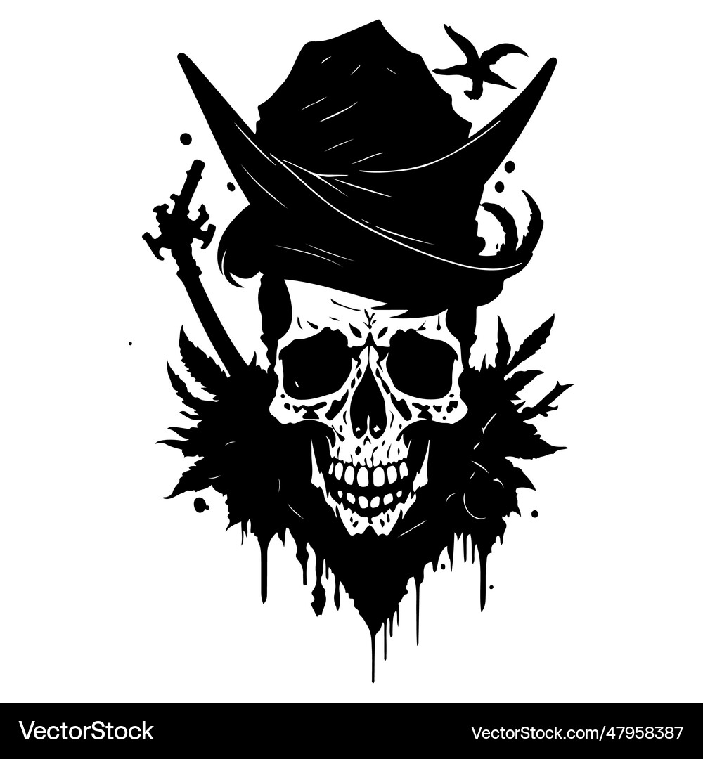 Captain skull pirate skull black outline Vector Image