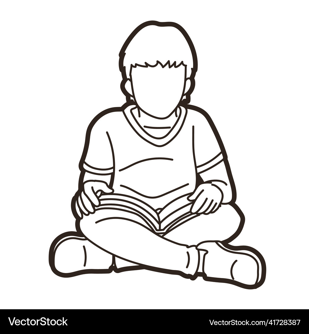 Children study a boy reading a book cartoon Vector Image
