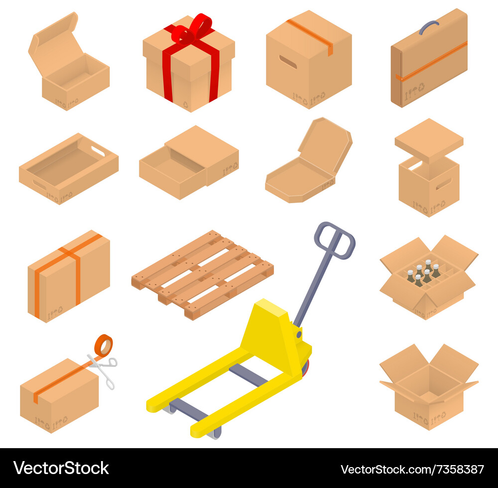 Collection of isometric cardboard boxes Royalty Free Vector