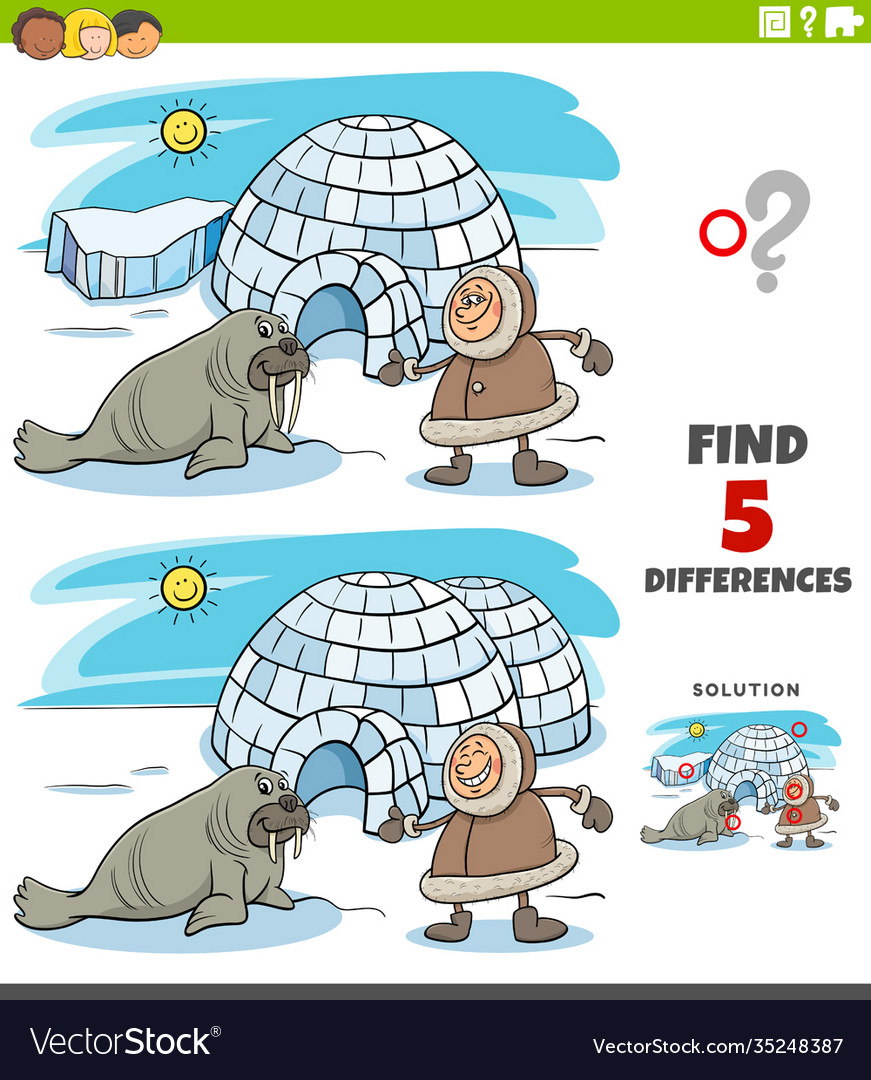 Differences educational task for kids with eskimo Vector Image