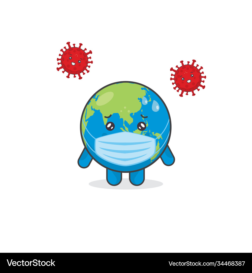 Earth character wearing a mask Royalty Free Vector Image