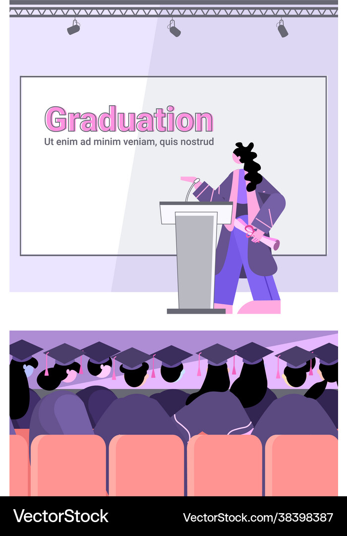 Female graduated student giving speech from Vector Image