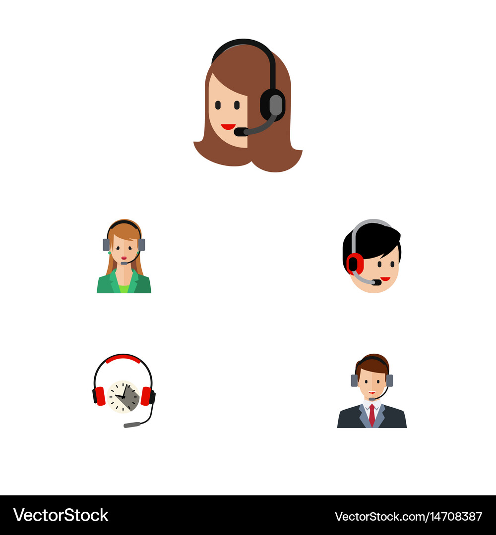 Flat center set of headphone operator hotline Vector Image
