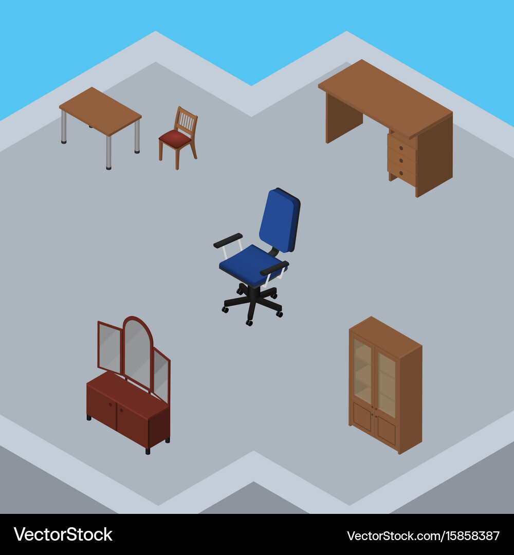 Isometric design set of office cabinet table Vector Image