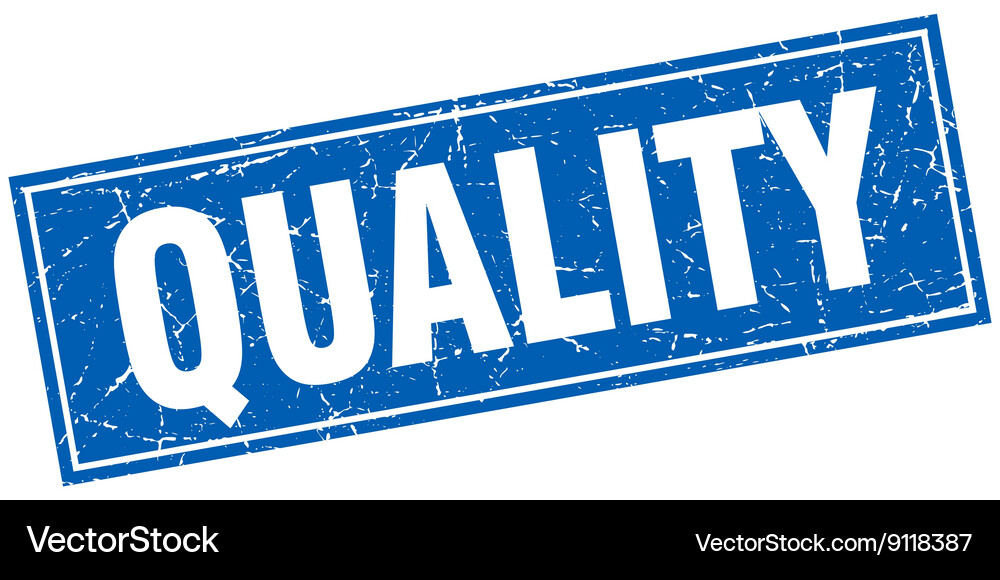 Quality blue square grunge stamp on white Vector Image