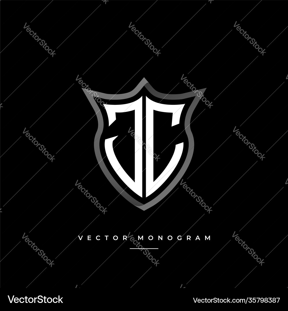 Trendy jc monogram on shield isolated on dark Vector Image