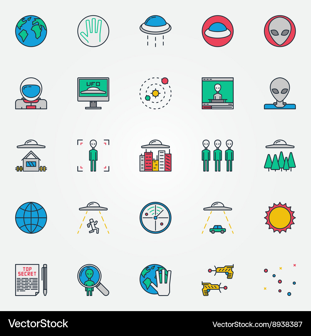 Ufo and aliens flat icons Royalty Free Vector Image