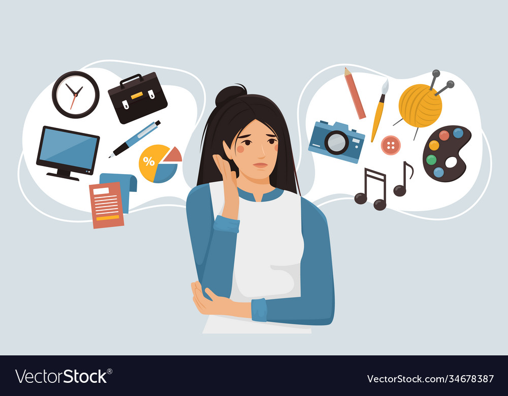 Woman is thinking about career business or hobbies