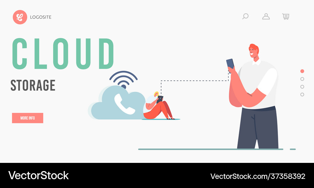 Cloud Storage Landing Page Template Characters Vector Image