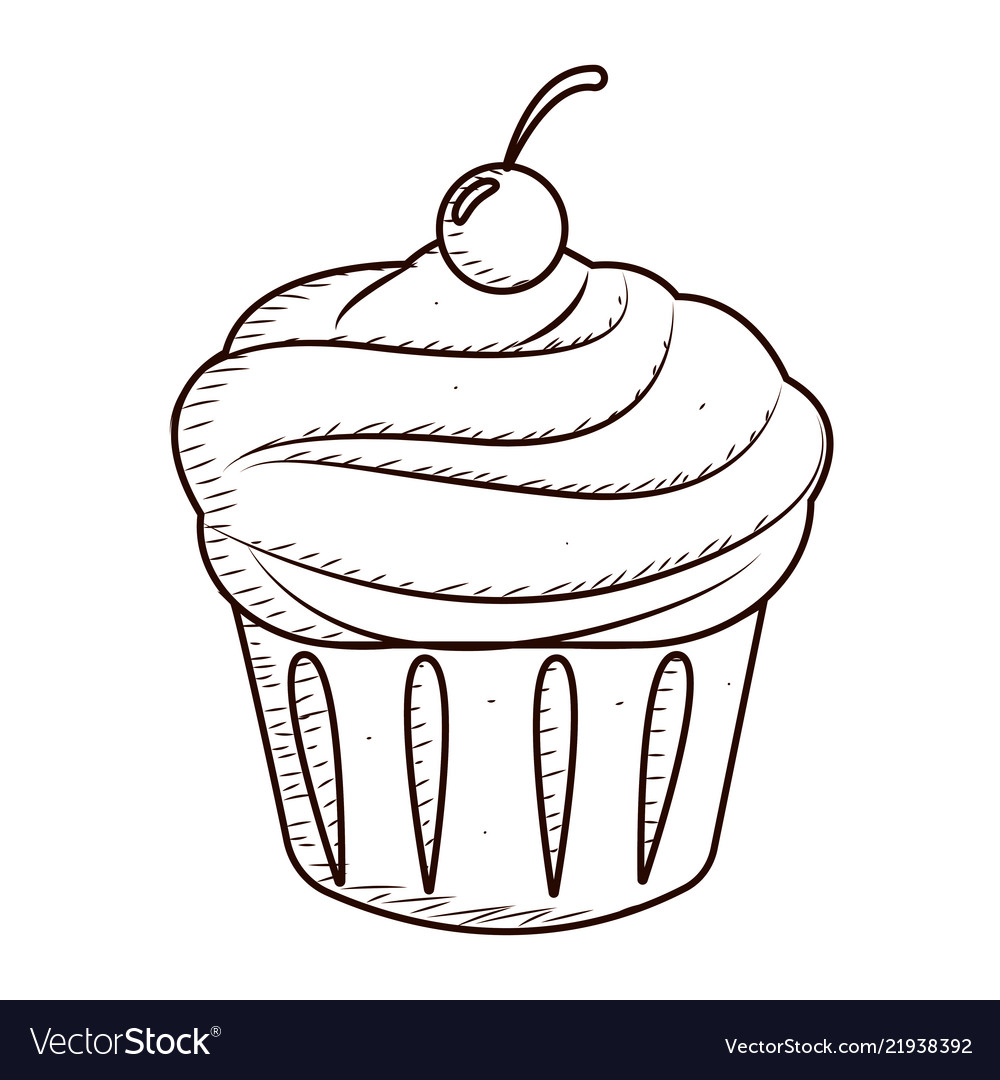 Delicious cupcake outline Royalty Free Vector Image