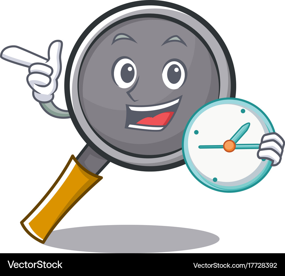 With clock frying pan cartoon character Royalty Free Vector